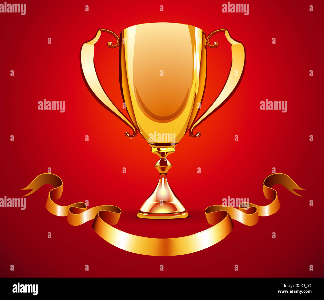 illustration of golden trophy with ribbon badge to put a text Stock ...