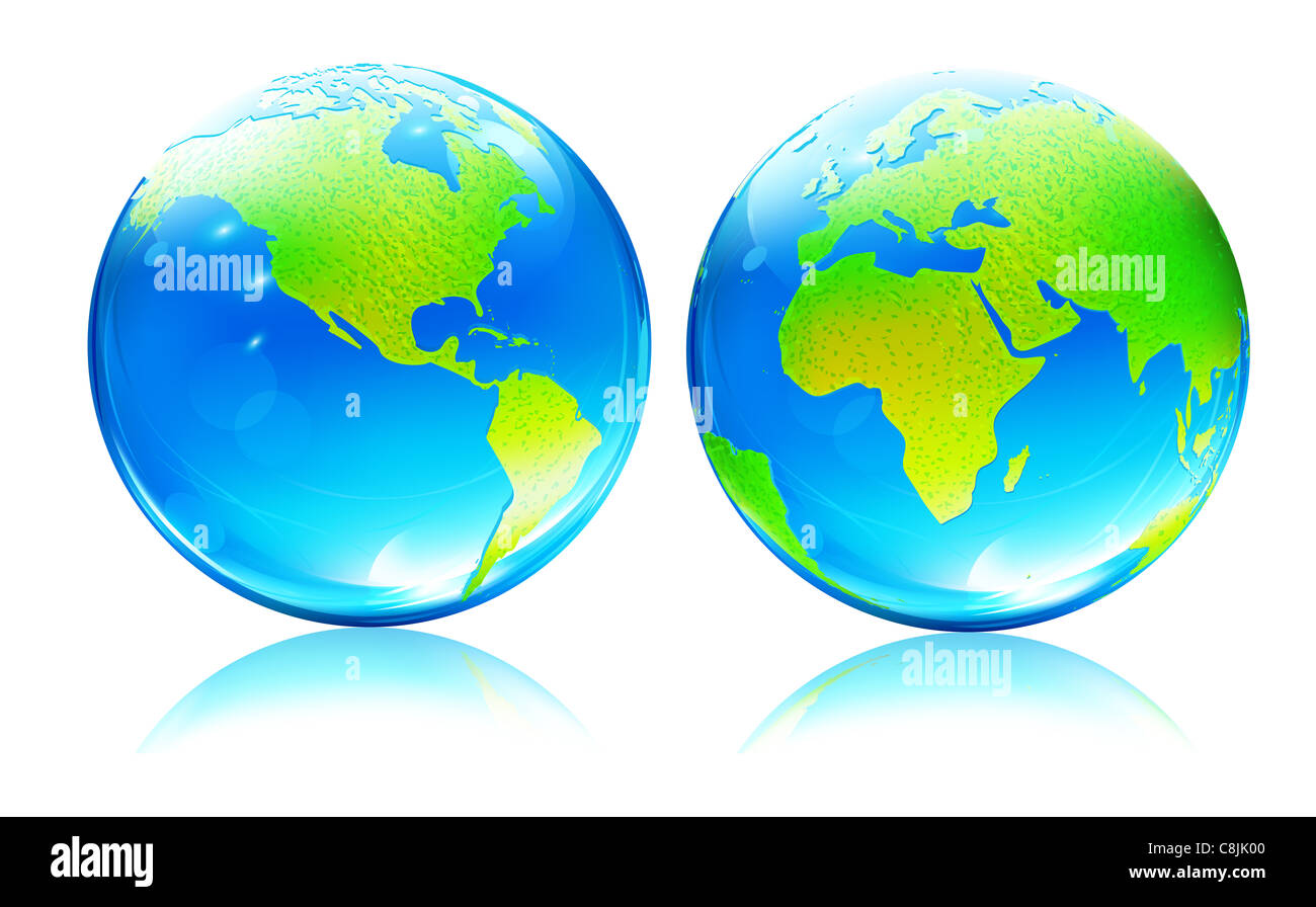 illustration of Glossy Earth Map Globes different angles Stock Photo ...