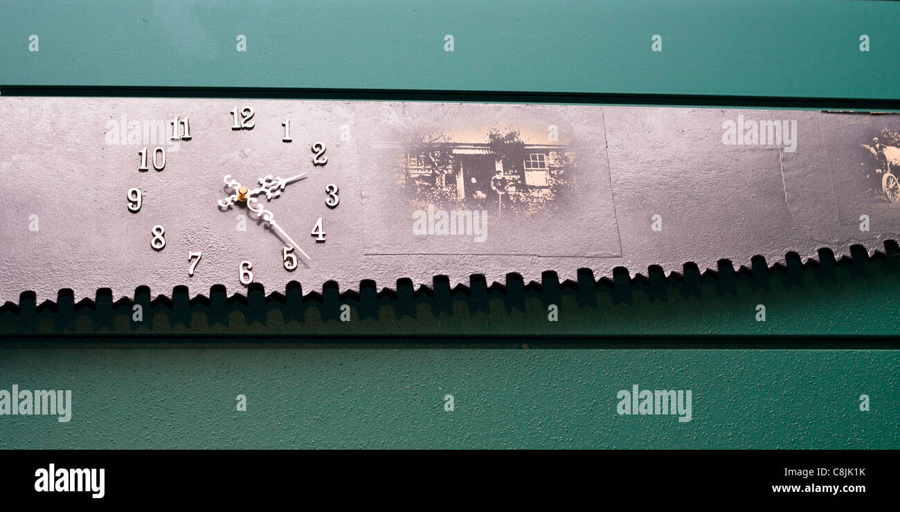 Detail of beautiful old jigsaw clock. Claphams National Clock Museum ...