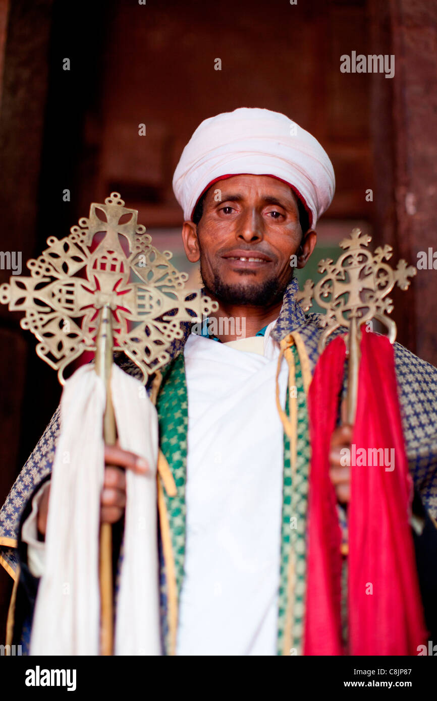 Portrait of an Orthodox Christian priest at the rock-hewn church Bet ...