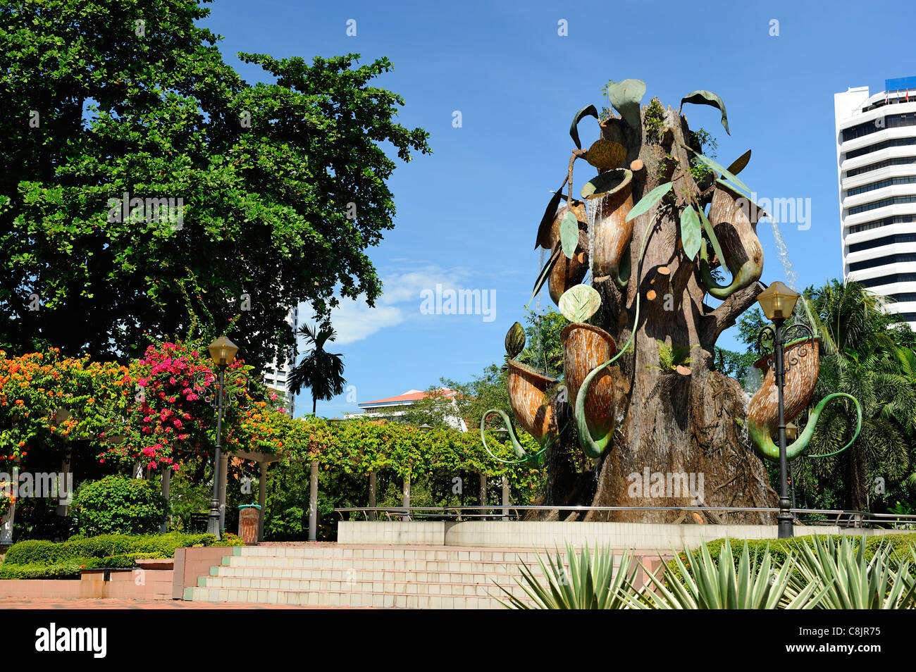 Ornate fountain representing pitcher plants on Jalan Raja, Kuala Lumpur ...