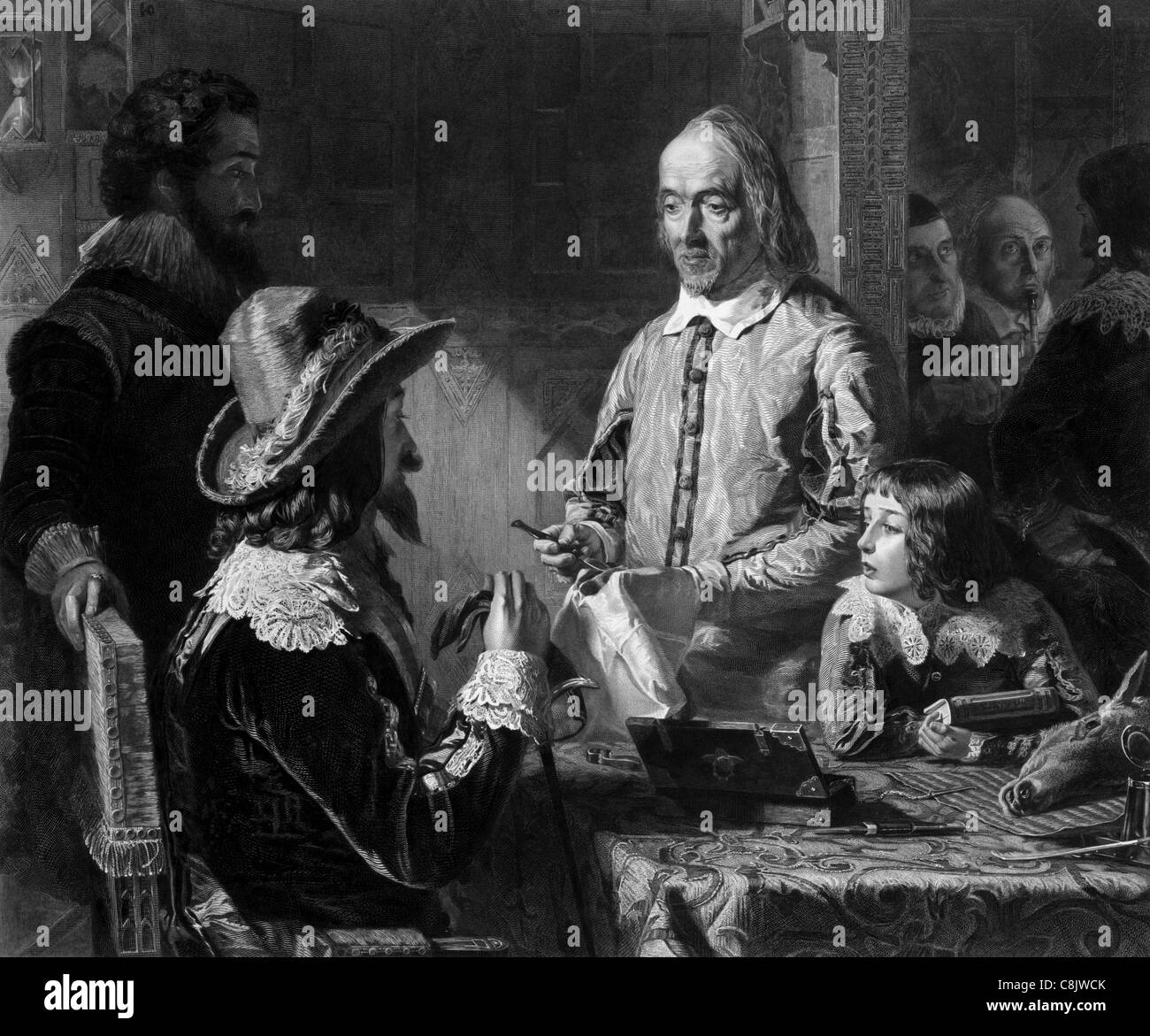 Vintage engraving depicting English physician William Harvey (1578 ...