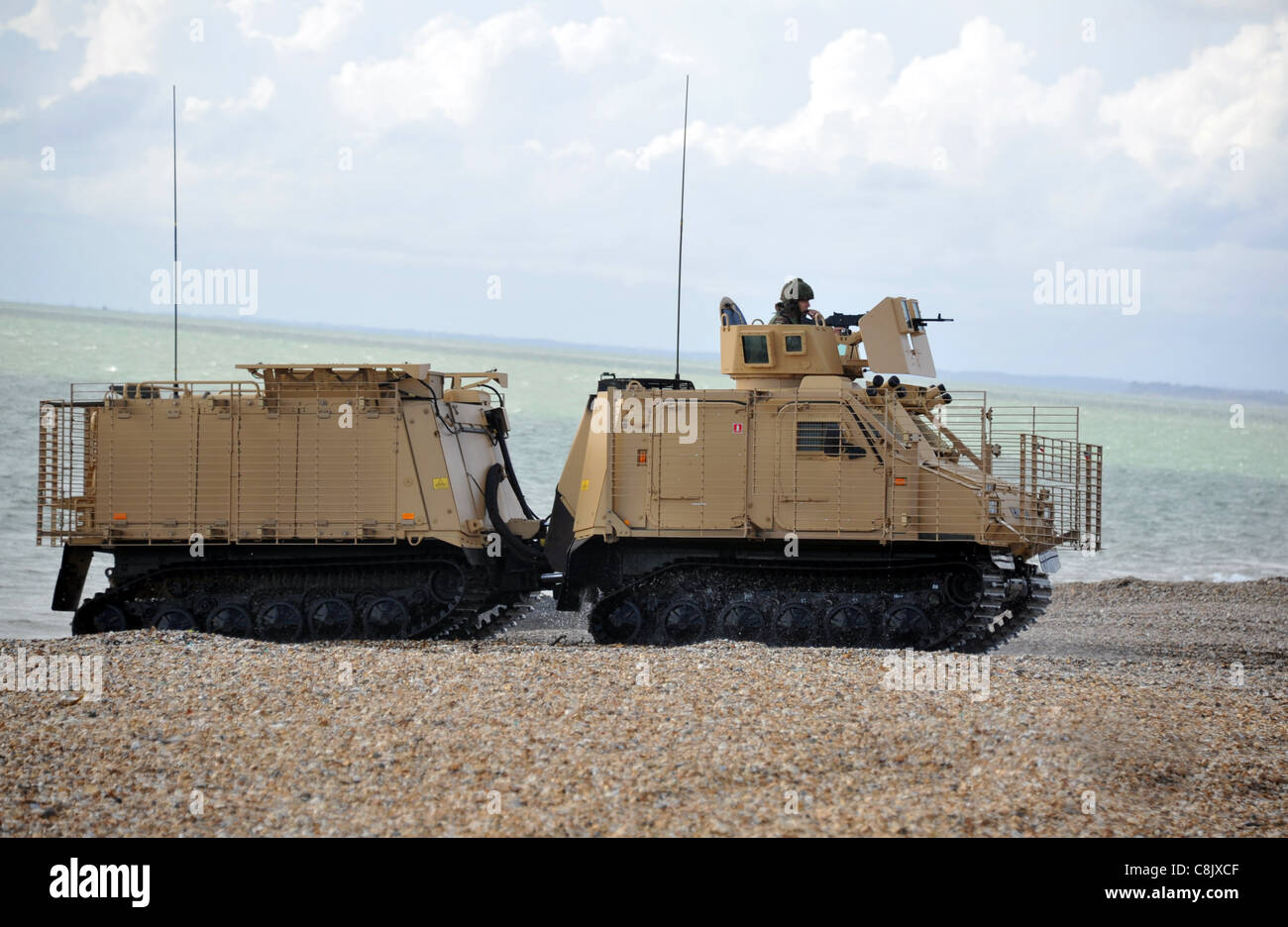 Viking vehicle with anti RPG slat armour Stock Photo - Alamy