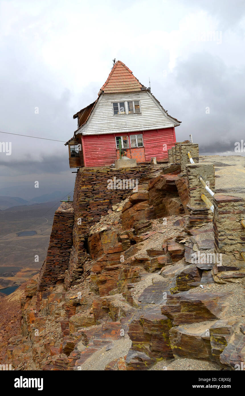 snow sky Chacaltaya south america oldest ski lift steep stone ski hut ...