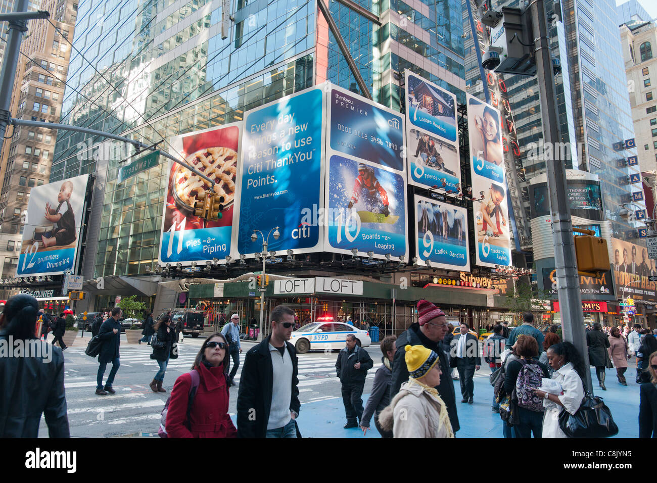 An advertisement for Citibank in Times Square in New York exuberantly ...