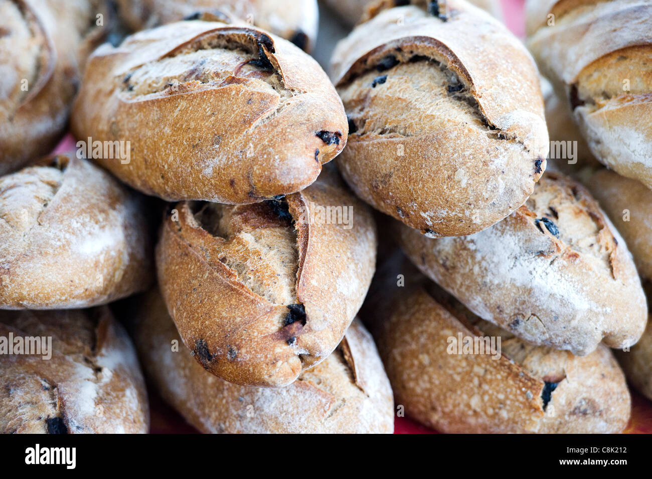 Loaves of bread on sale in a market in Grasse, Provence, France Stock ...