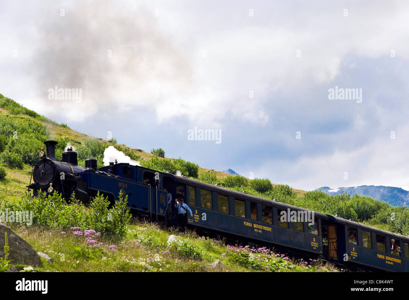 Train, Furka Bergstrecke, Steam Cogwheel Railway Gletsch, Valais ...