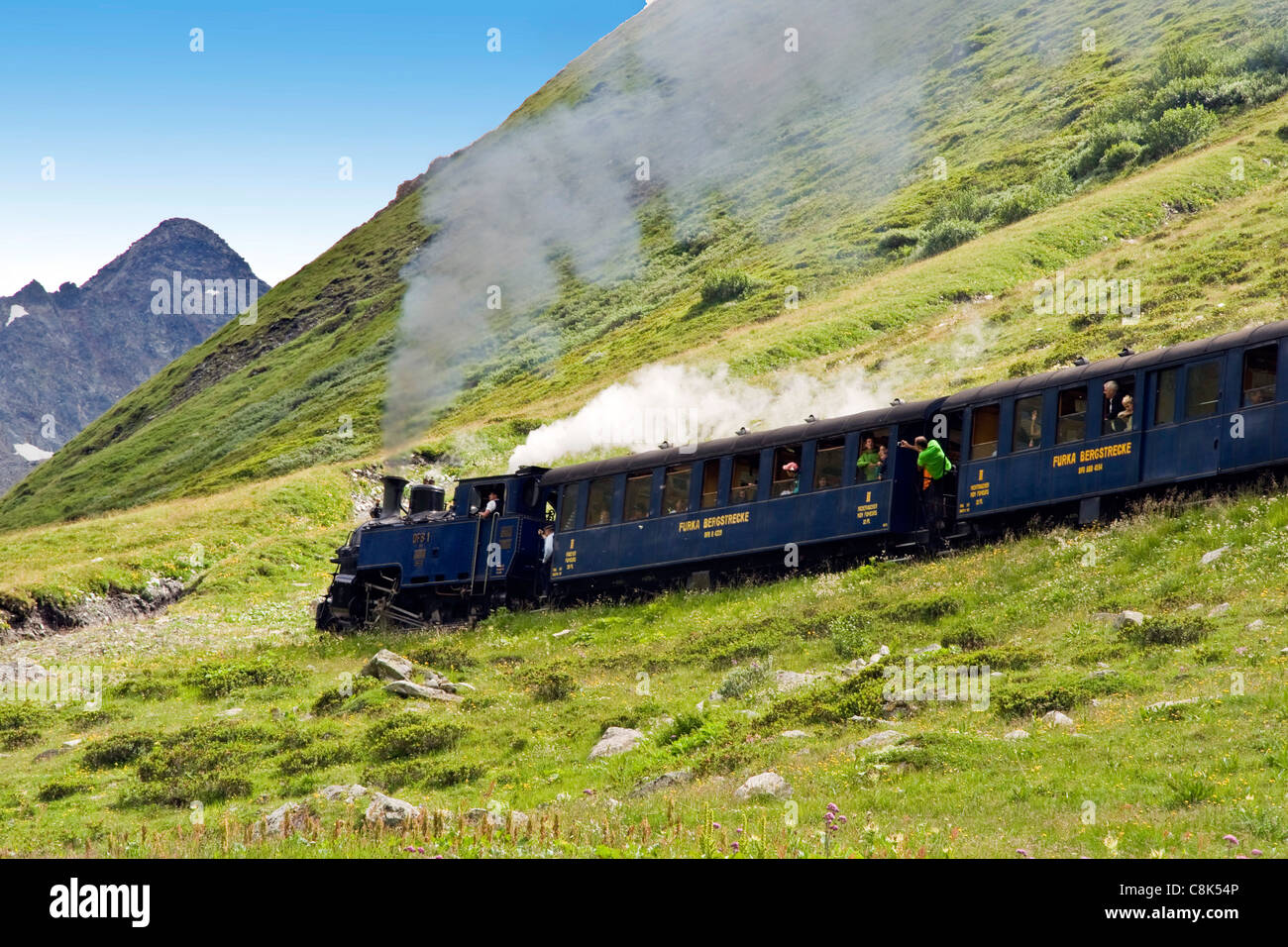 Train, Furka Bergstrecke, Steam Cogwheel Railway Gletsch, Valais ...