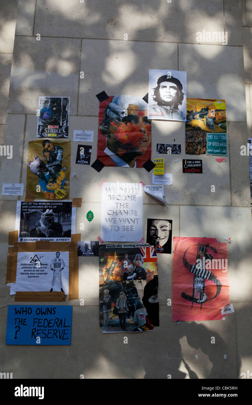 Anti-capitalist protest posters outside St Paul's Cathedral, London ...