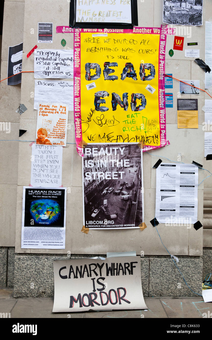 Anti capitalist posters outside st pauls cathedral hi-res stock ...