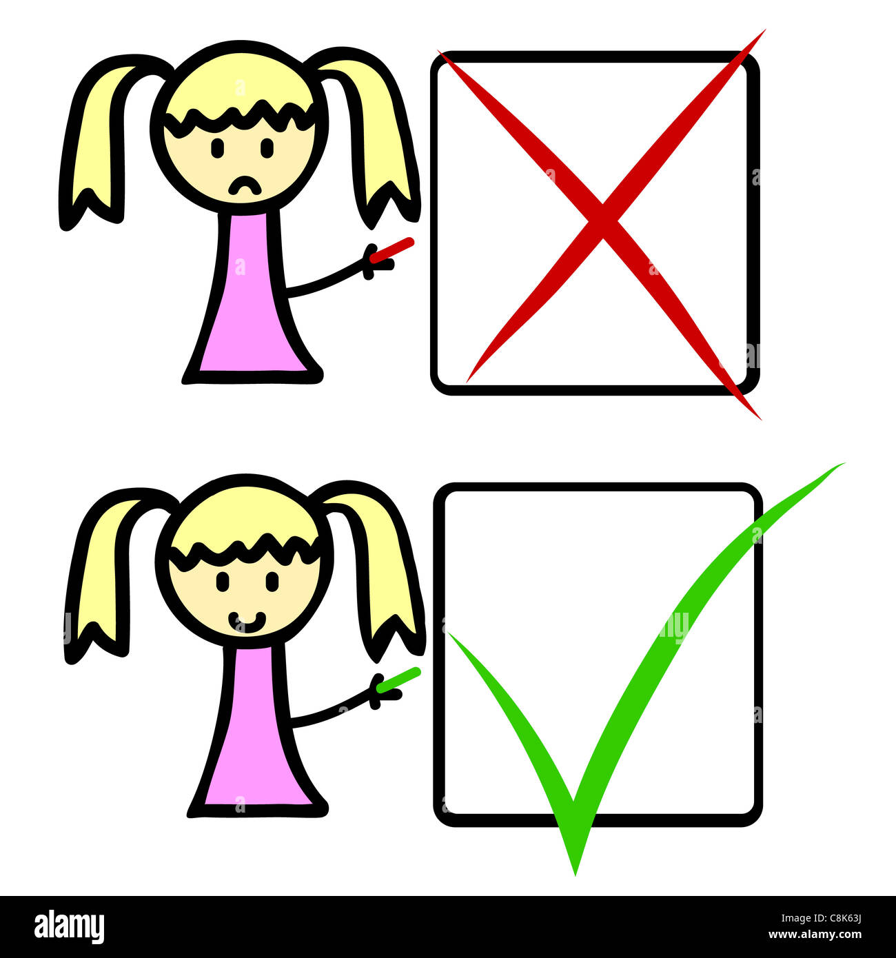 Cartoon character with check boxes Stock Photo - Alamy