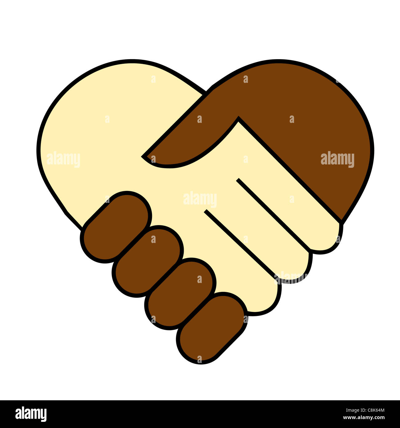 hand shake between black and white man, heart shaped symbol Stock Photo ...