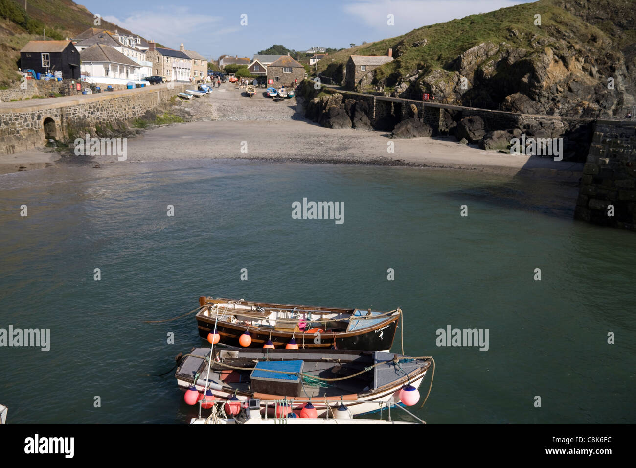 Mullion Cove Cornwall England View across moored fishing boats to this ...