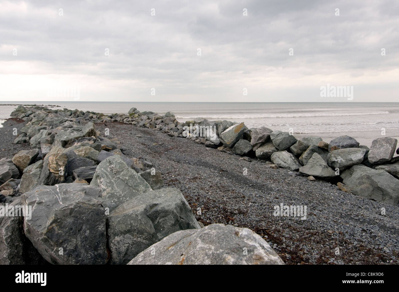 A wide angle image of the the borth sea defenses under construction ...