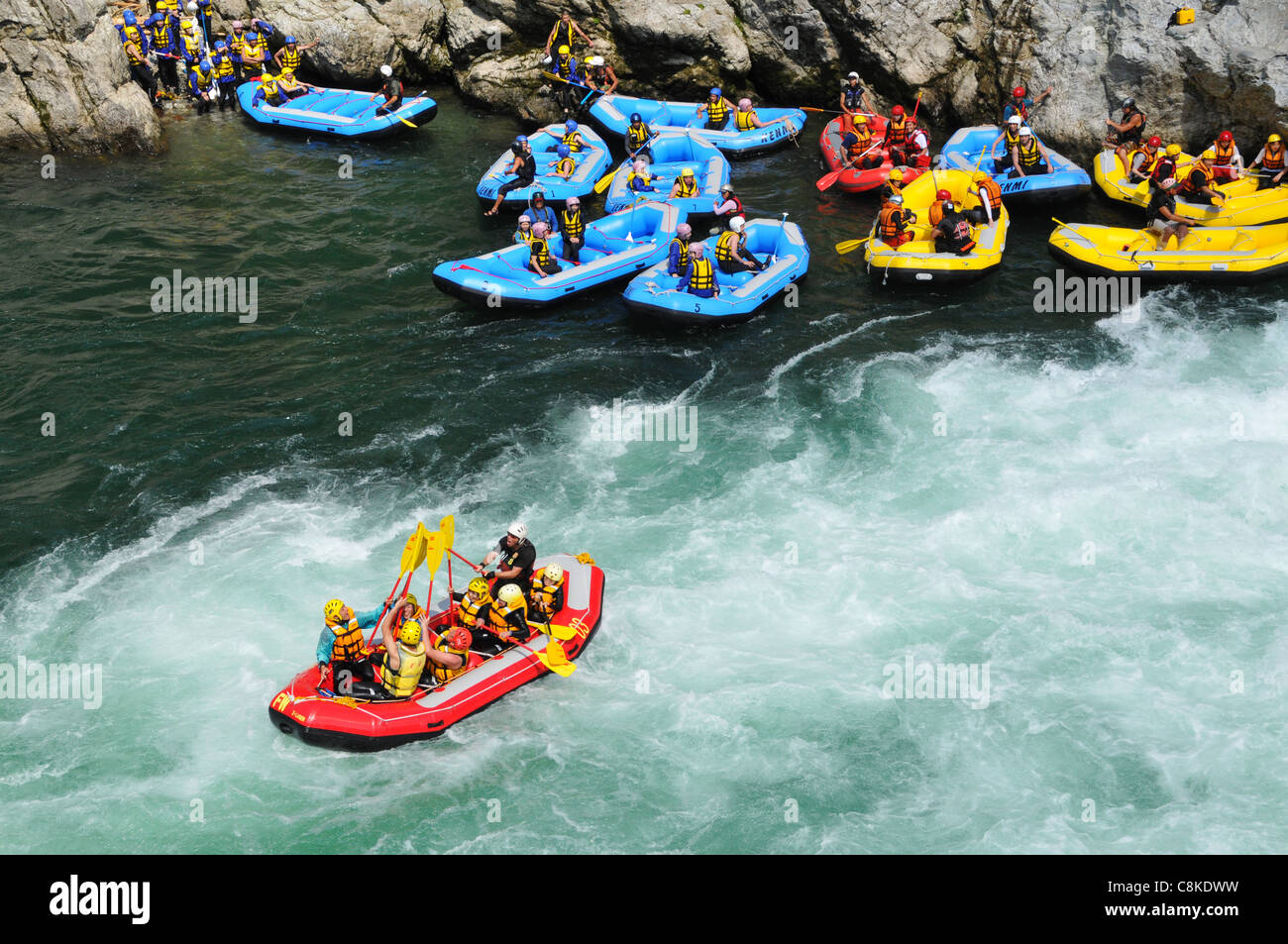 White water rafting on a river Stock Photo - Alamy