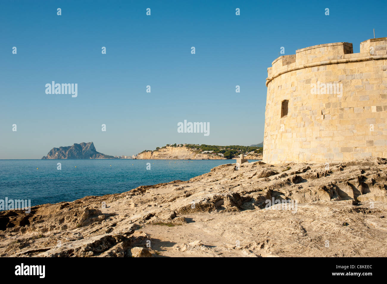 Moraira´s landmark coastal watchtower with Calpe in the background ...