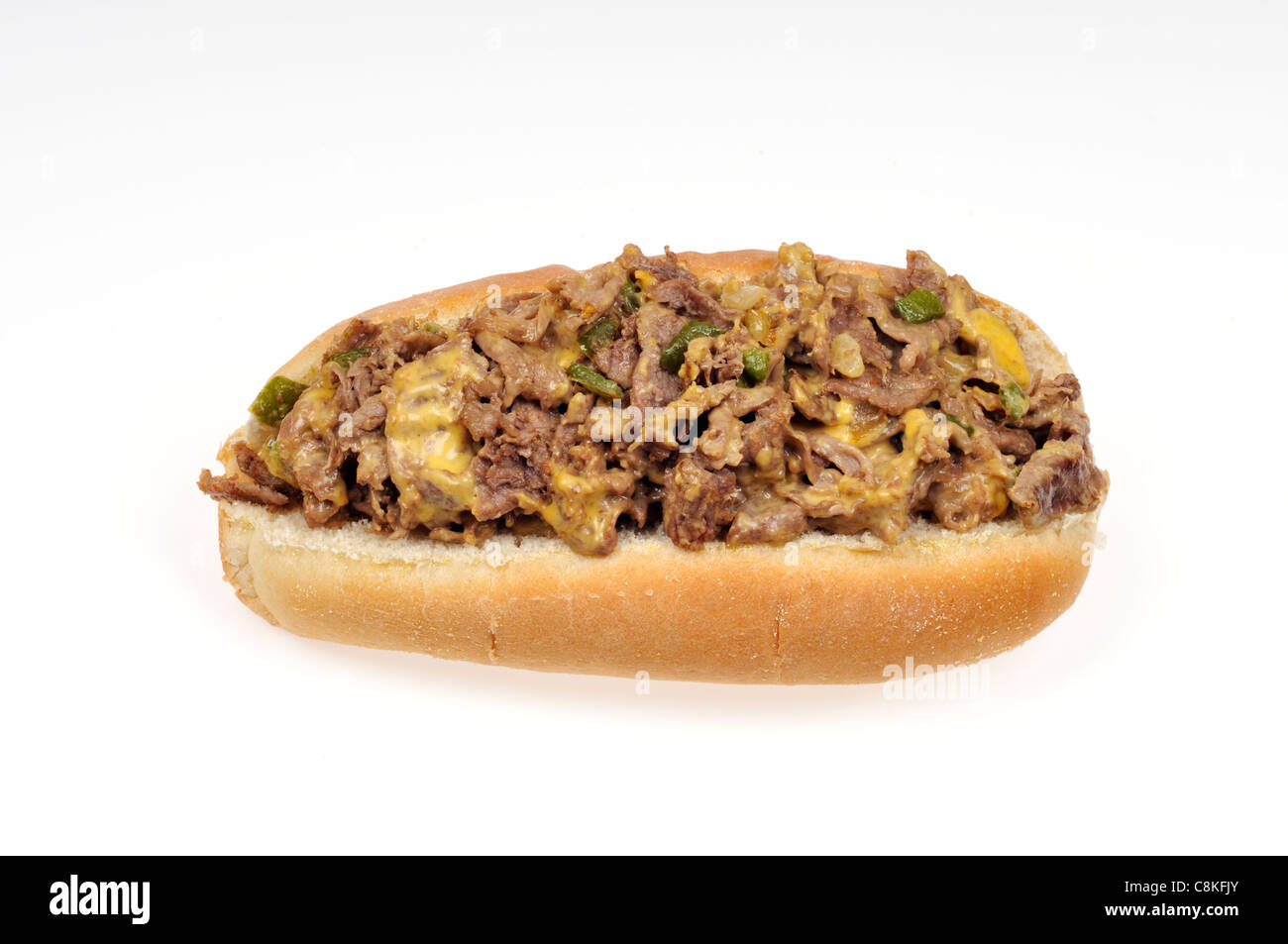 Philadelphia cheesesteak submarine sandwich on white background cutout ...