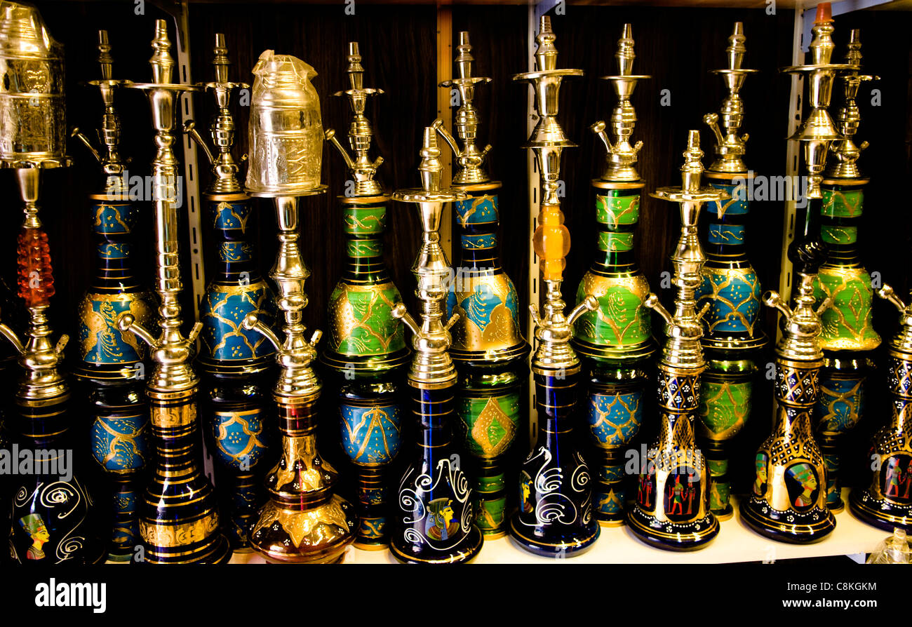 Colorful Shisha water pipes sold in Khan El Khalili bazaar in Cairo ...