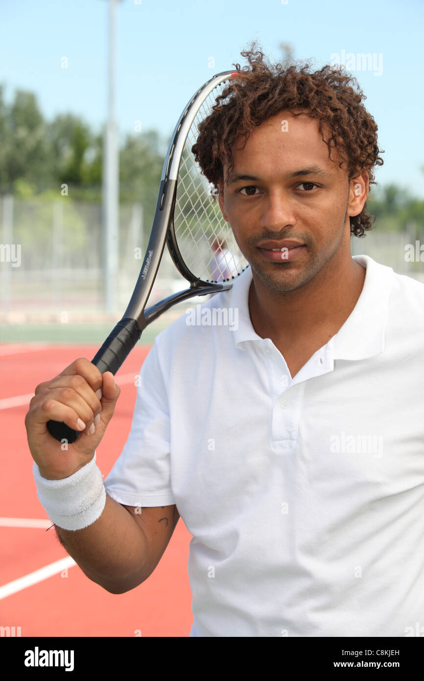 tennis player with racket Stock Photo - Alamy