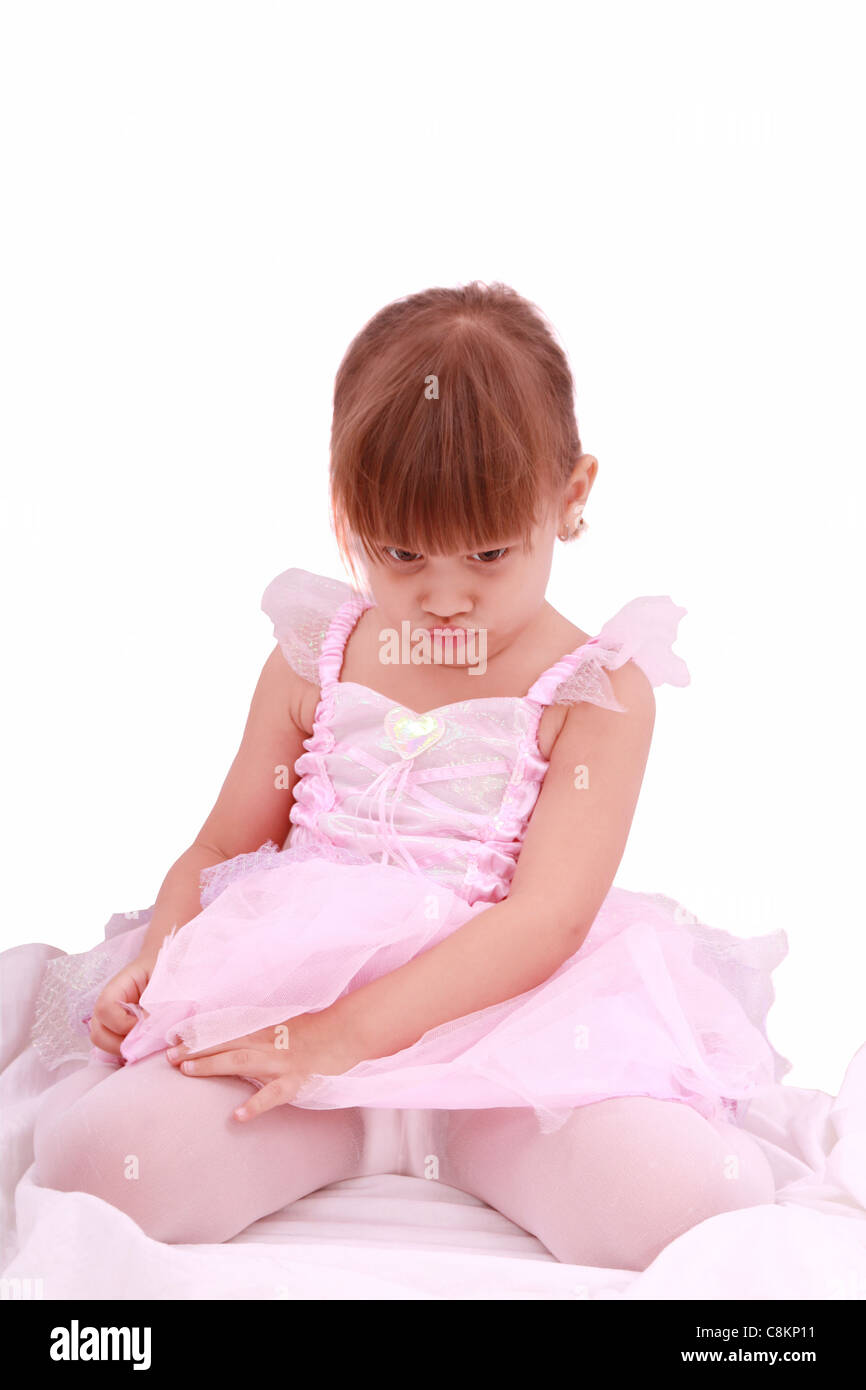 Full length portrait of a sad little ballerina dressed in pink Stock ...