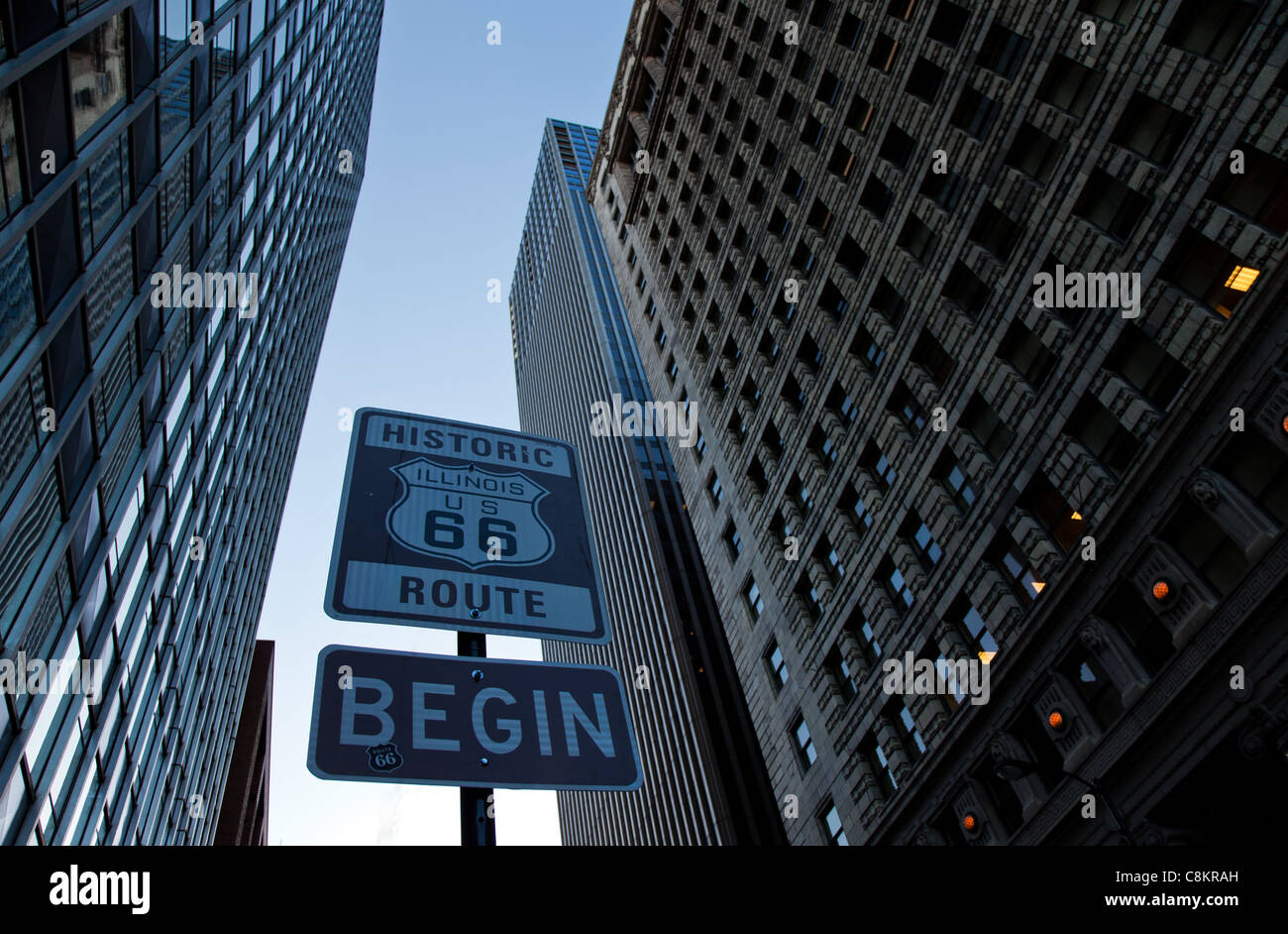 U.S.A. Illinois, Chicago, Adam street, the road sign of the Route 66 ...
