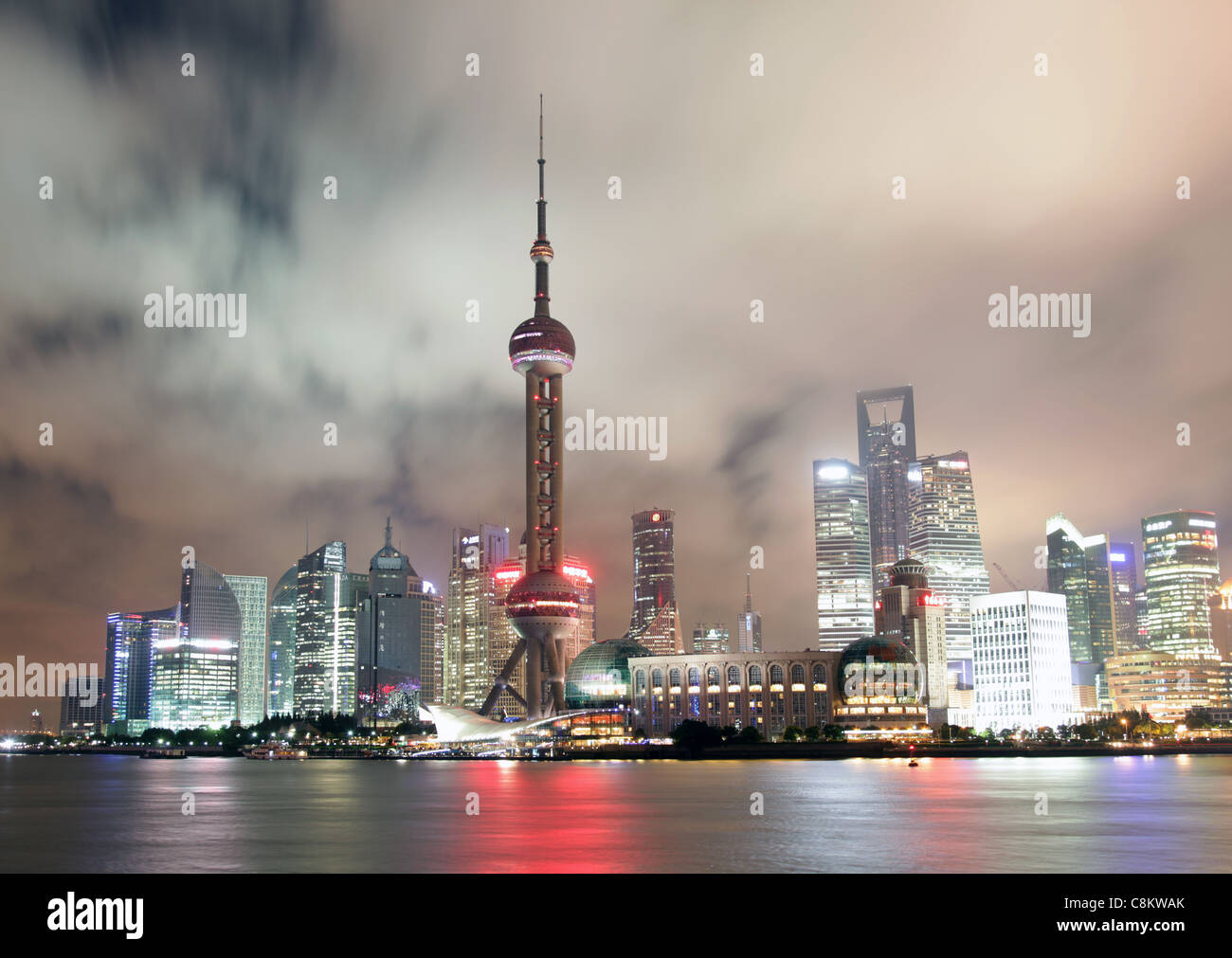 China. Shanghai. Modern Buildings in Pudong area and Huangpu river ...