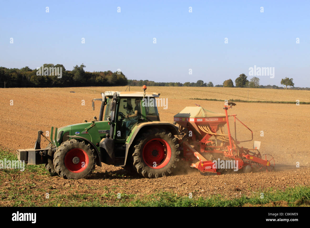 Harrowing in Poitou Charentes region of France, French tractor Stock ...