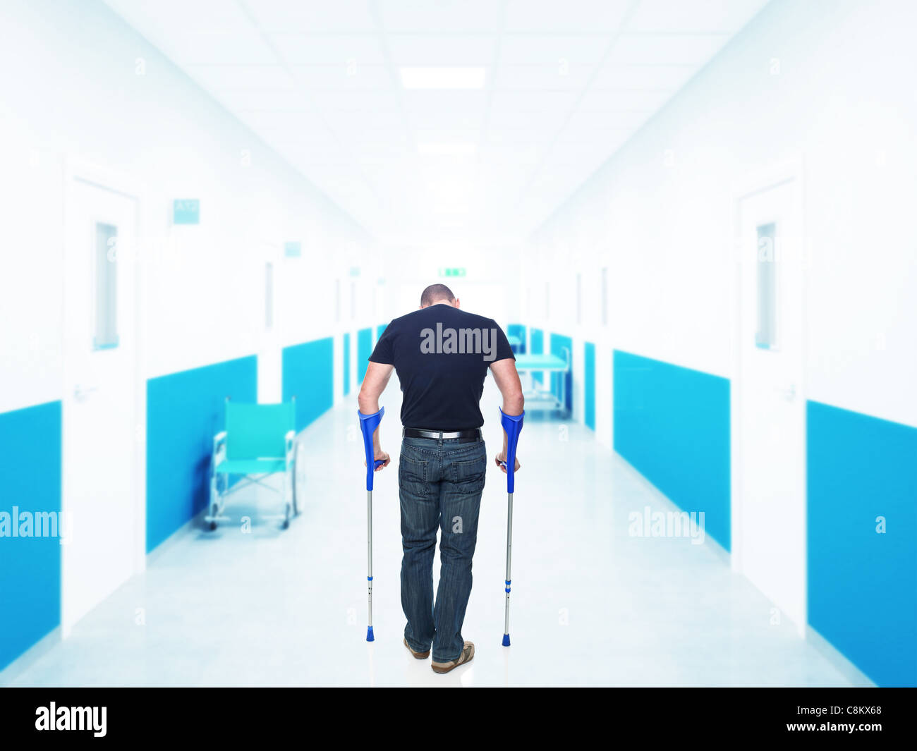 man injured in hospital back view Stock Photo - Alamy