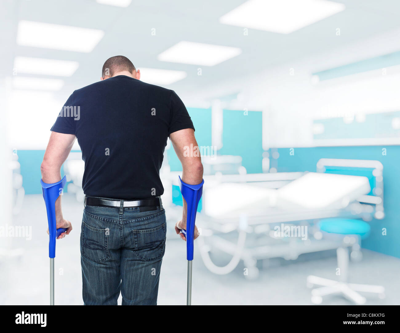 man injured in hospital back view Stock Photo - Alamy