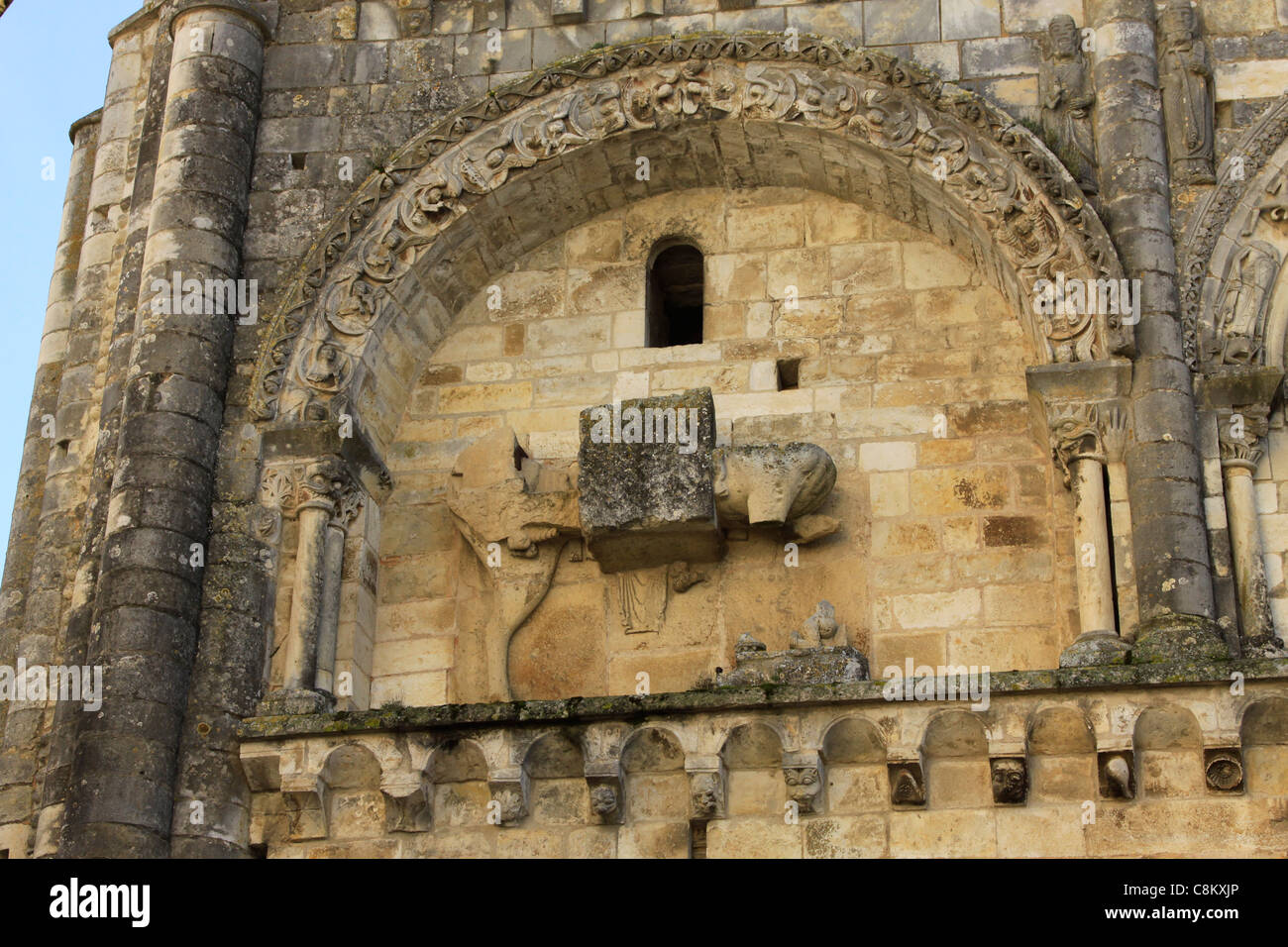 Detail of the facade of the church in Civray Stock Photo - Alamy