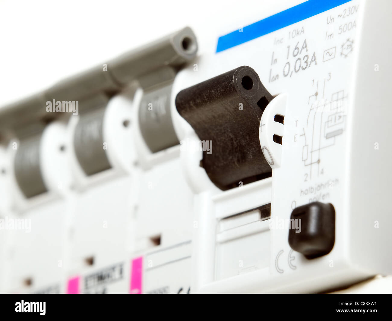 Closeup view of automatic electric fuses Stock Photo - Alamy
