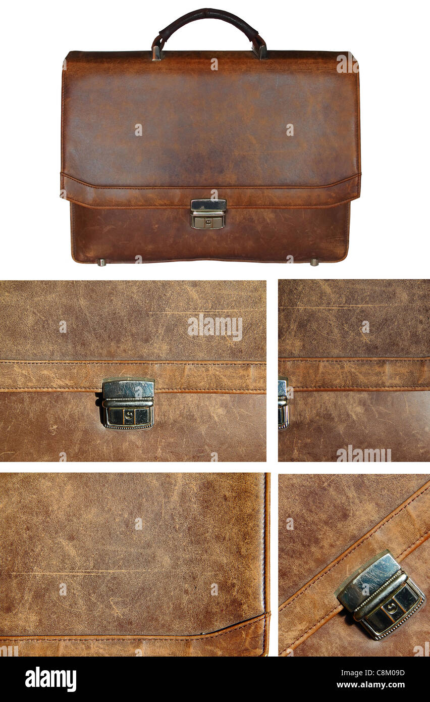 set grunge leather texture old briefcase Stock Photo - Alamy