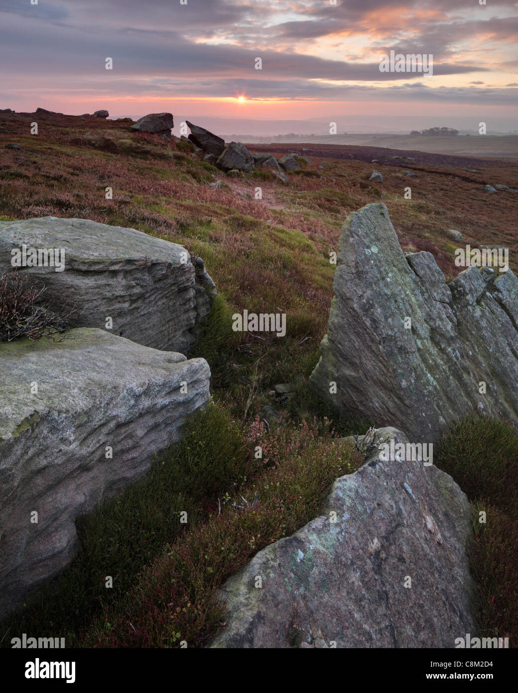 A misty autumn sunrise over Nidderdale as seen from High Crag Ridge ...