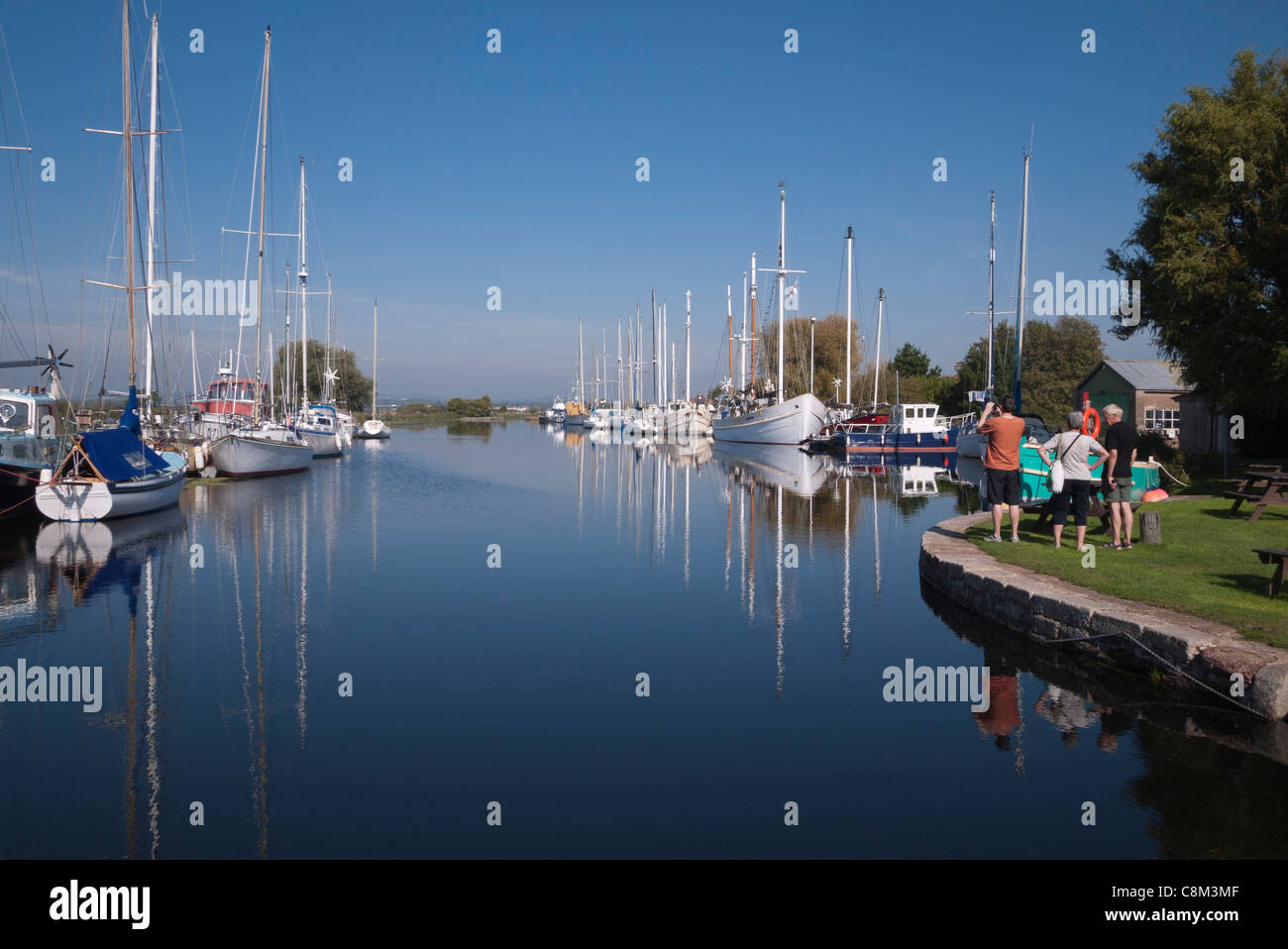 Exeter Ship Canal, Viewed from Turf Lock, Boats Moored in calm water ...