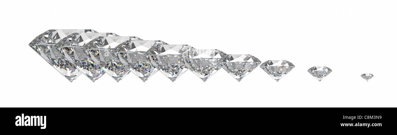 Diamonds in a row isolated on white, 3d render Stock Photo - Alamy