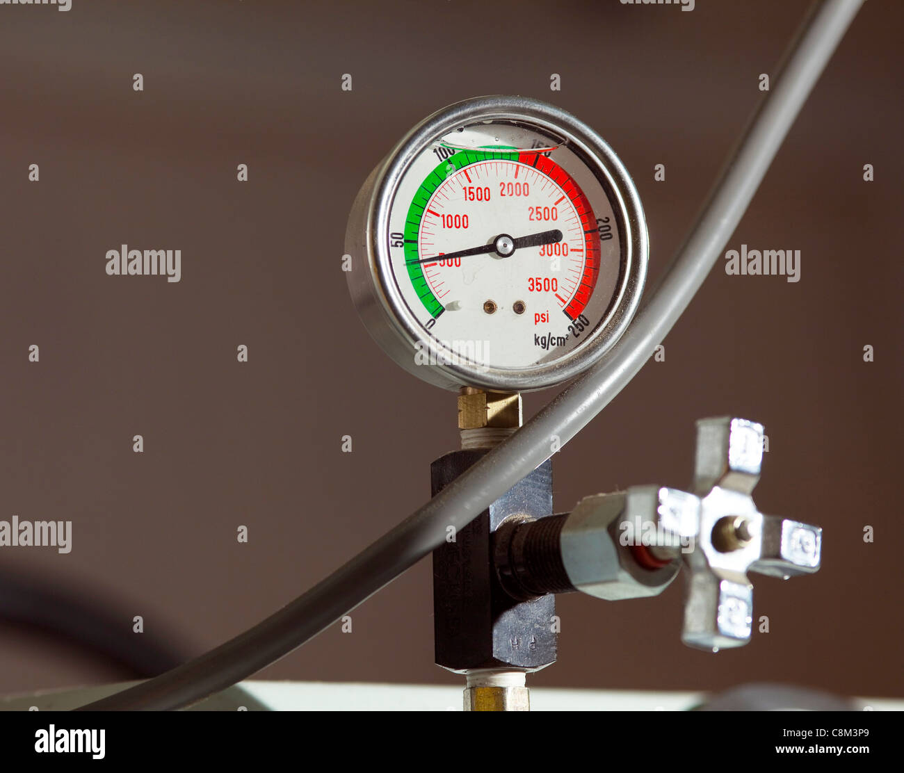 industrial pressure barometer close-up at green line Stock Photo - Alamy