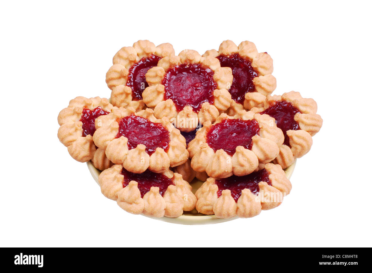Shortbread biscuits with jam on a white background Stock Photo - Alamy