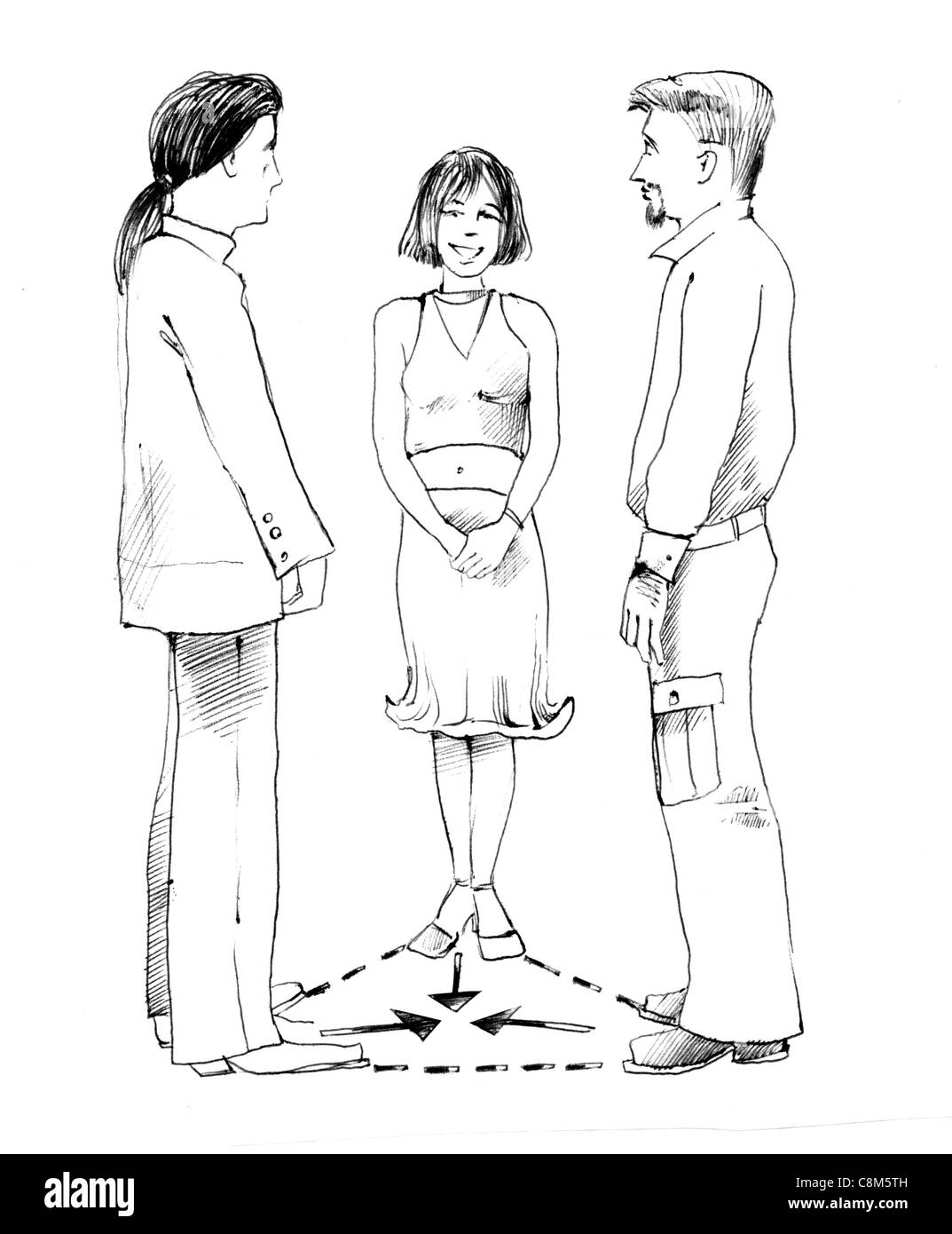 Body language: woman and two men talking Stock Photo - Alamy