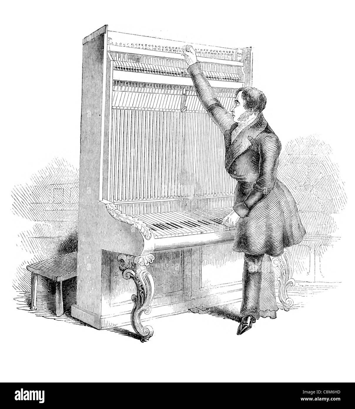 The action or Internal mechanism of a cabinet piano piano's pianoforte ...