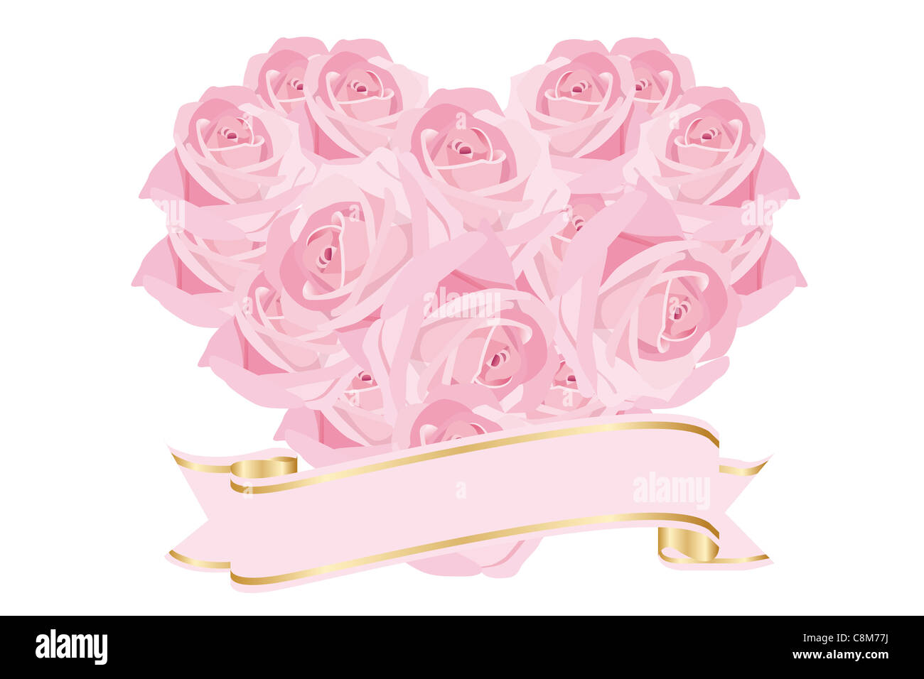 Heart of roses with banner for text Stock Photo - Alamy