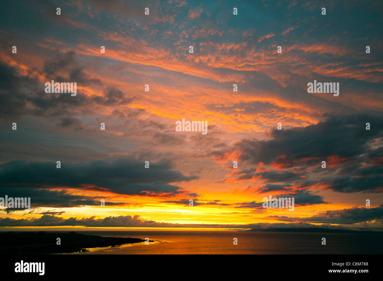Sunset over the Pentland Firth from Caithness on the north coast of ...