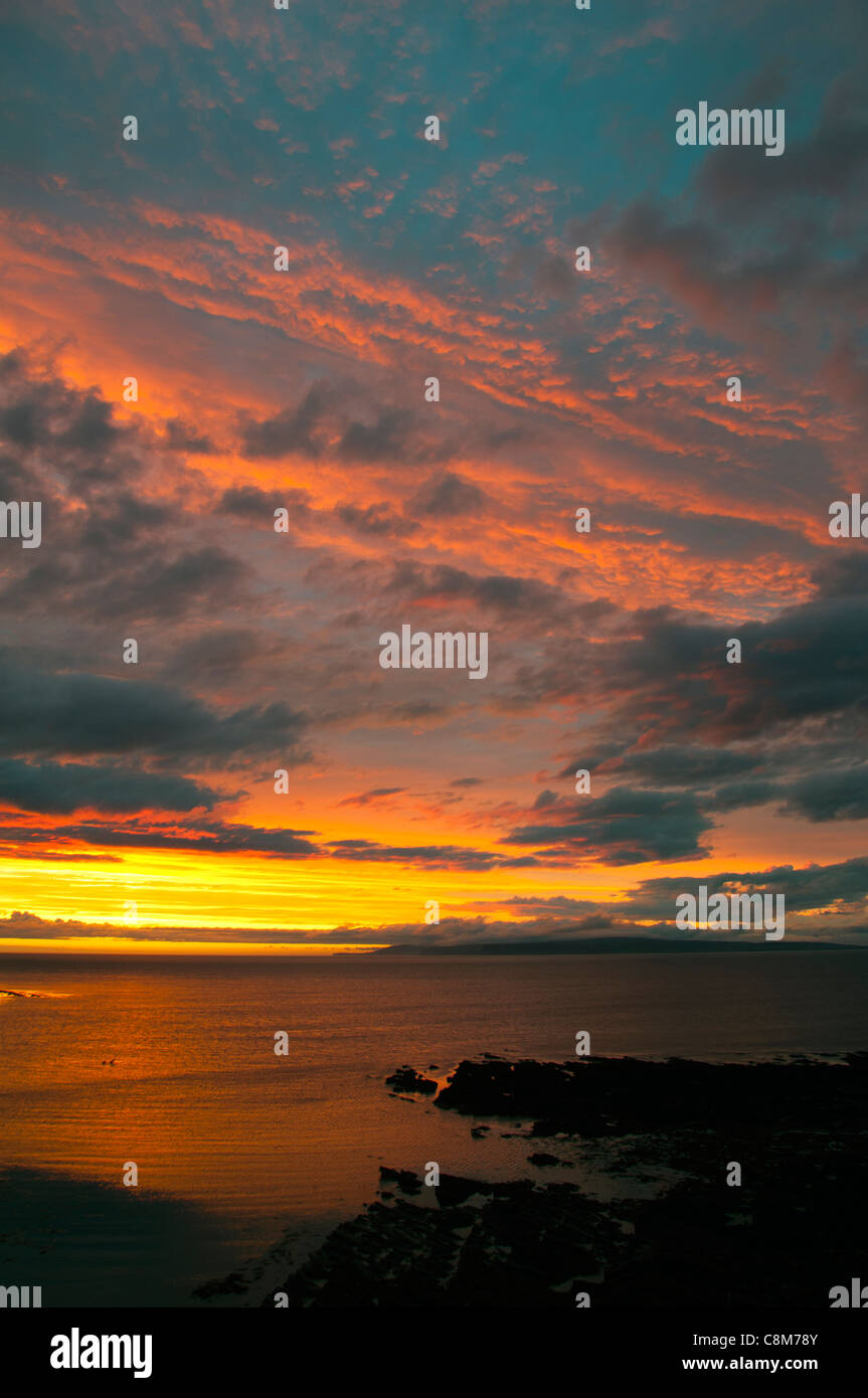 Sunset over the Pentland Firth from Caithness on the north coast of ...