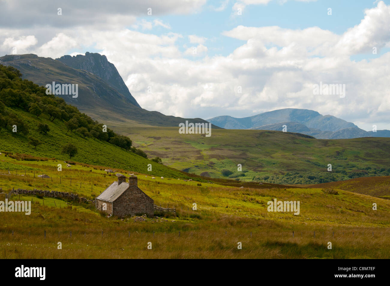 Ben Loyal and Ben Hope from Achnenclach bothy, below Beinn Stumanadh ...