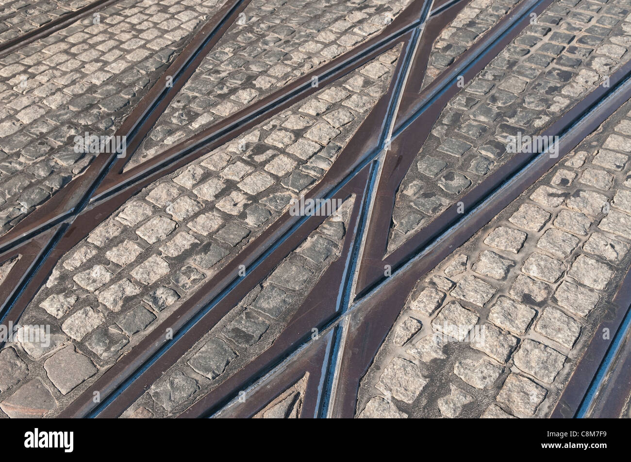 Tram rails in a cobbled street in Helsinki, Finland Stock Photo - Alamy