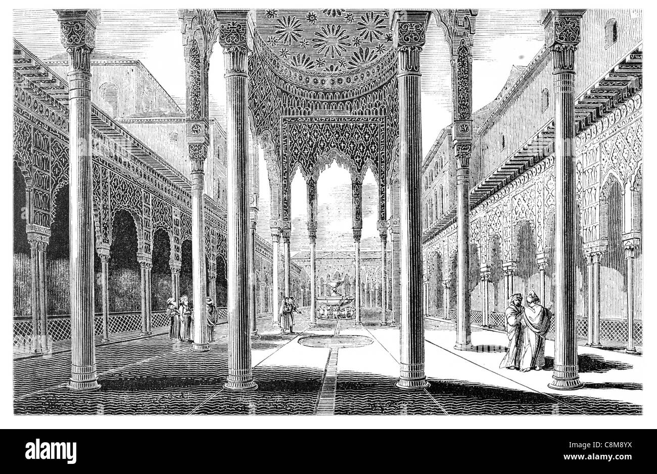 Court of the Lions Alhambra red fortress palace Granada Spain Moorish ...