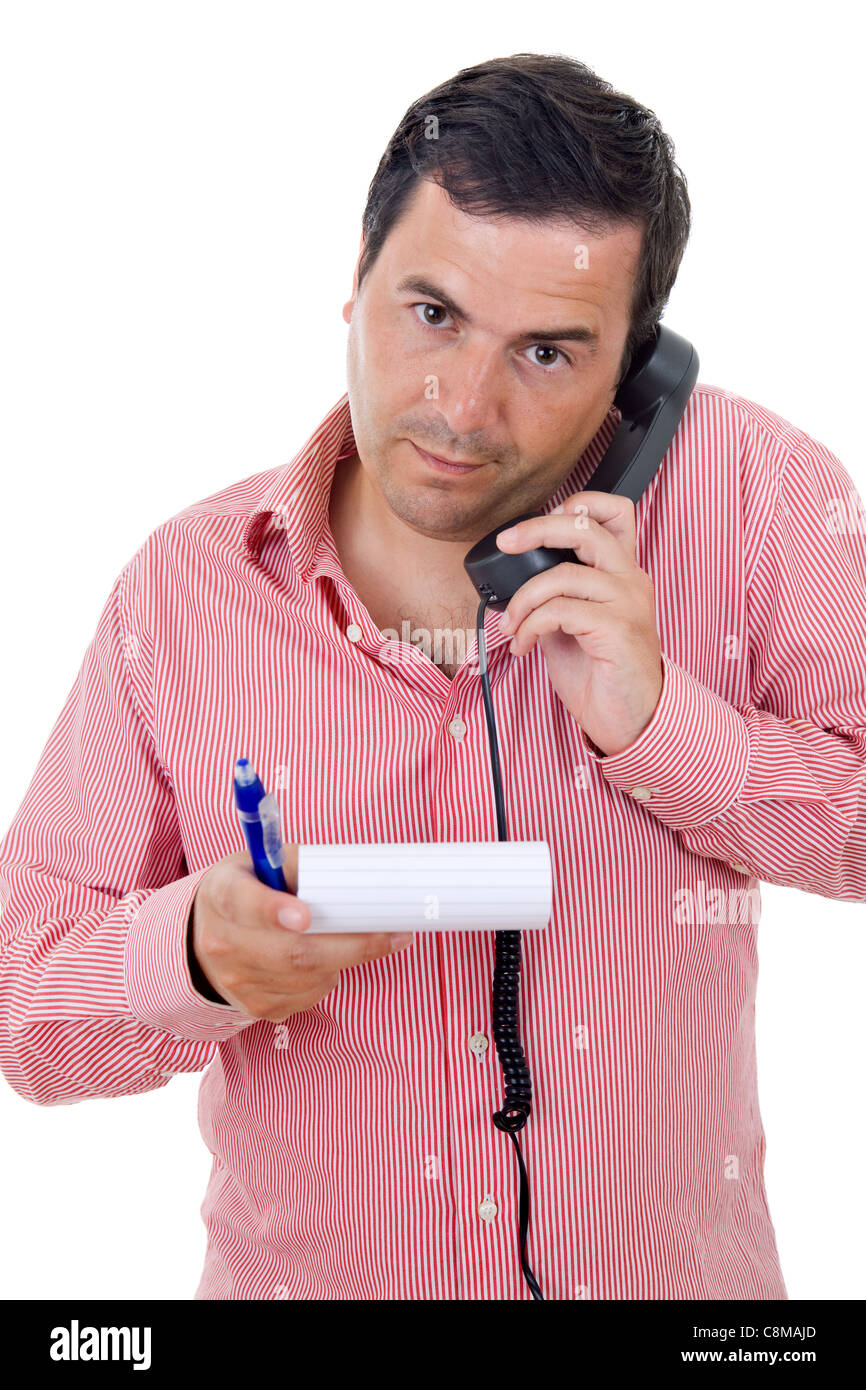 young man with a phone, isolated on white Stock Photo - Alamy