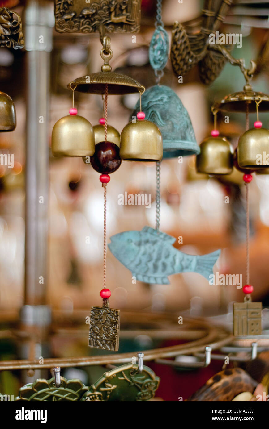 Traditional asian bells at the market place Stock Photo - Alamy