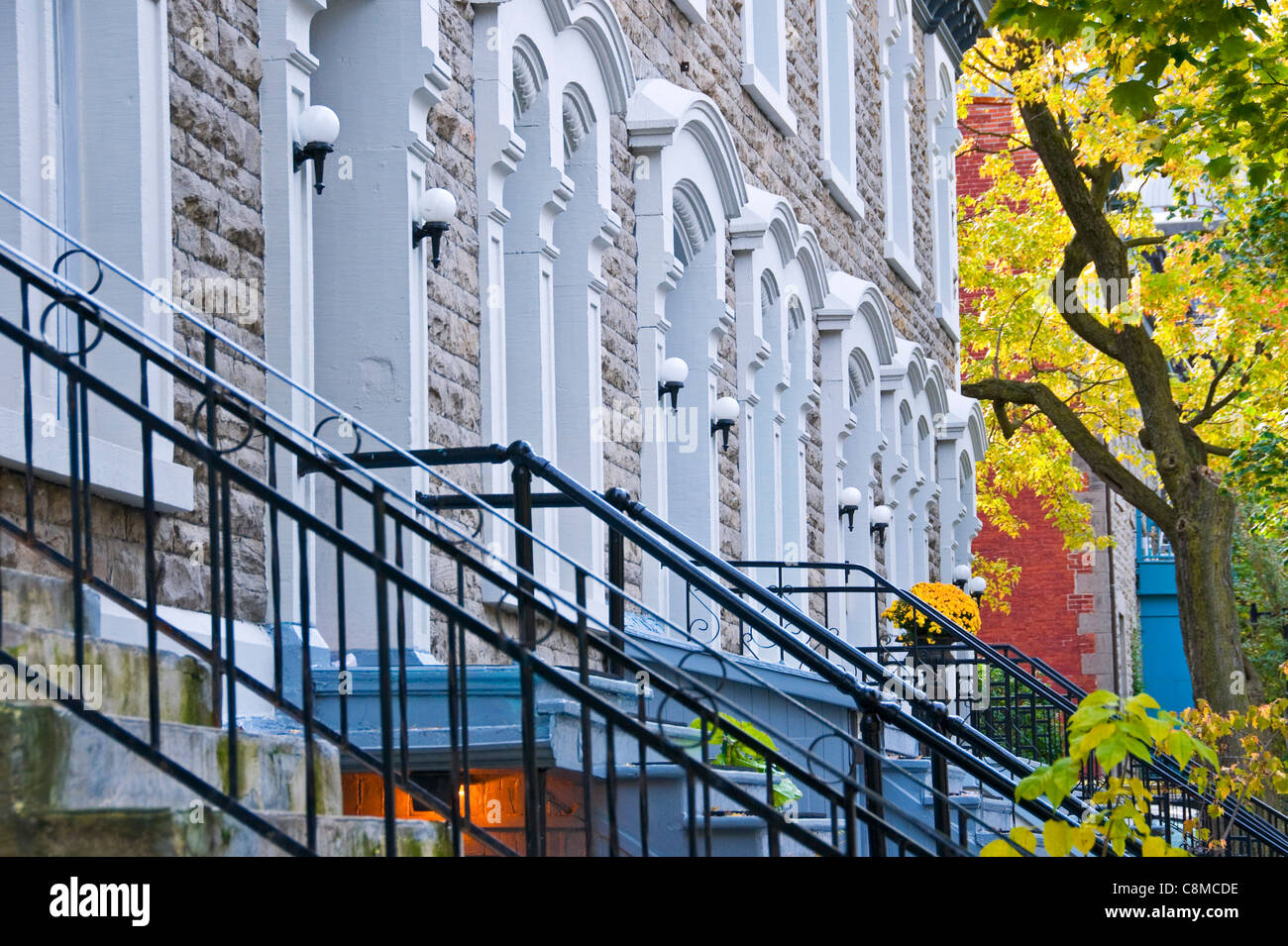 Row of houses on Prince Arthur street McGill ghetto area downtown ...