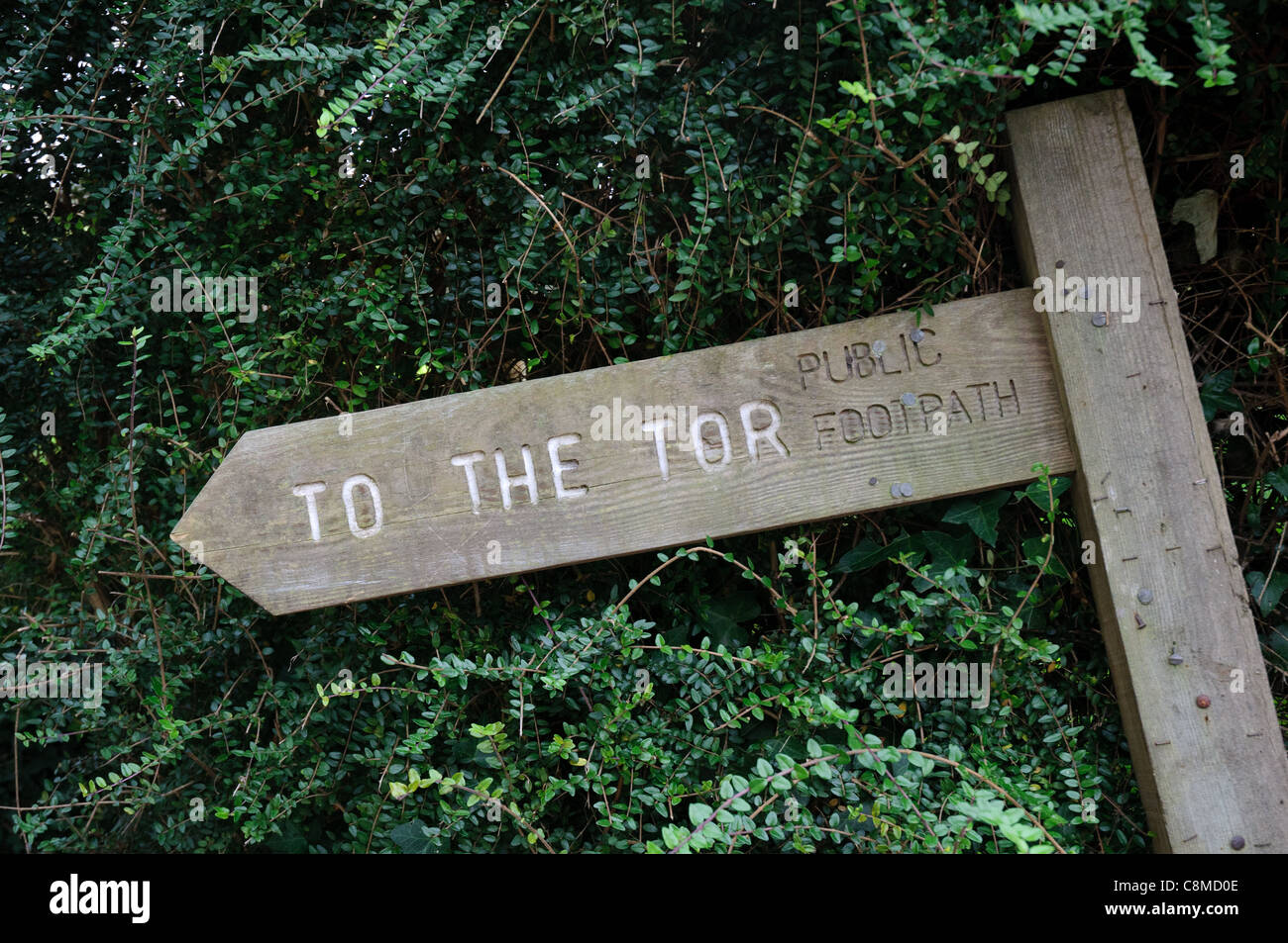 Signs pointing the way to Glastonbury Tor in Somerset England Stock ...