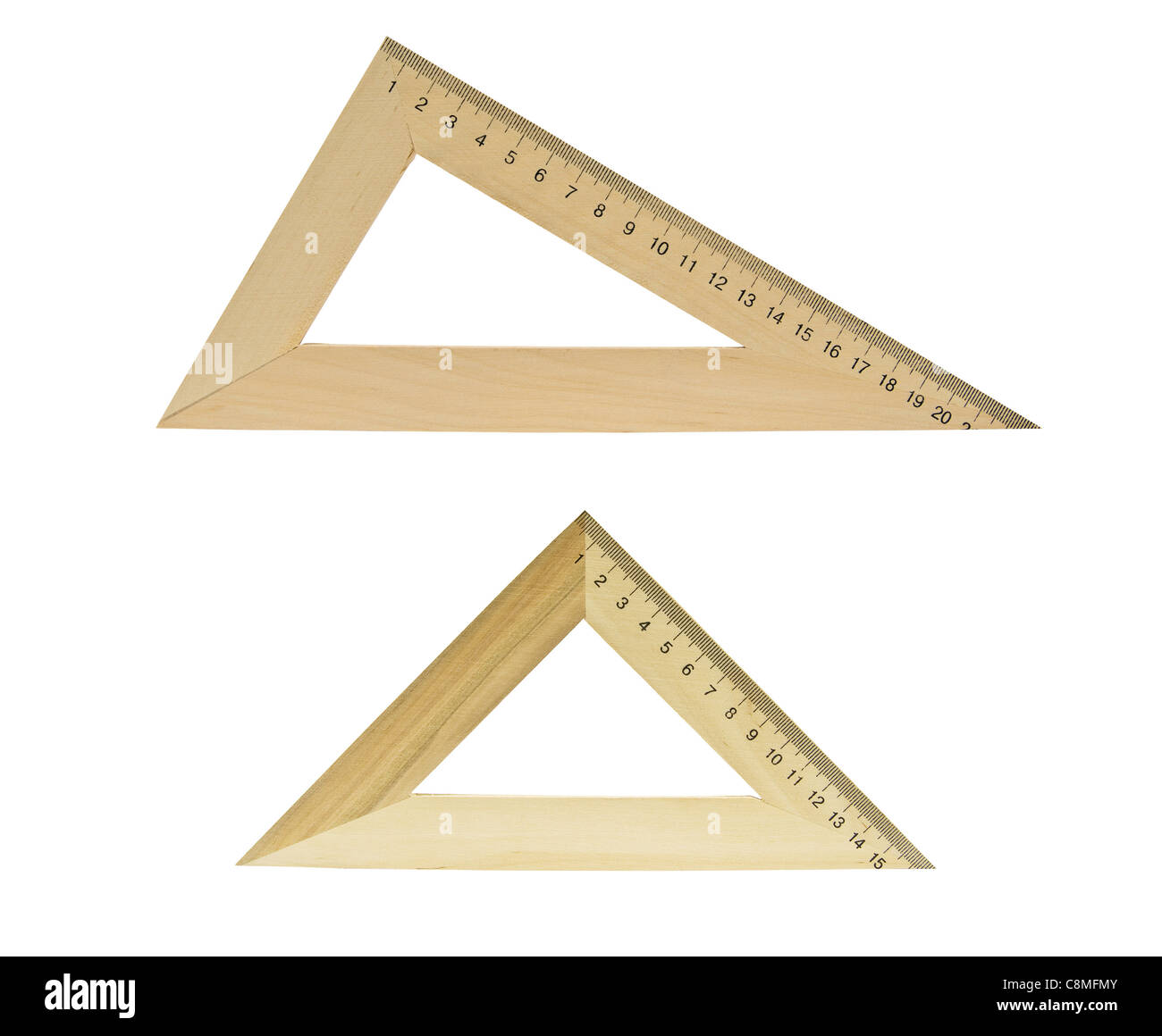 two wooden triangles is isolated on a white background Stock Photo - Alamy